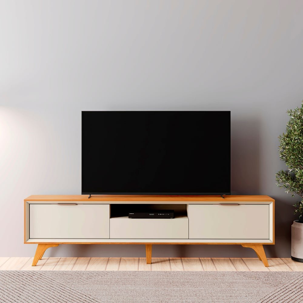 Rack para Tv 75 Polegadas com 3 Portas Viena Pés Madeira Maciça ...