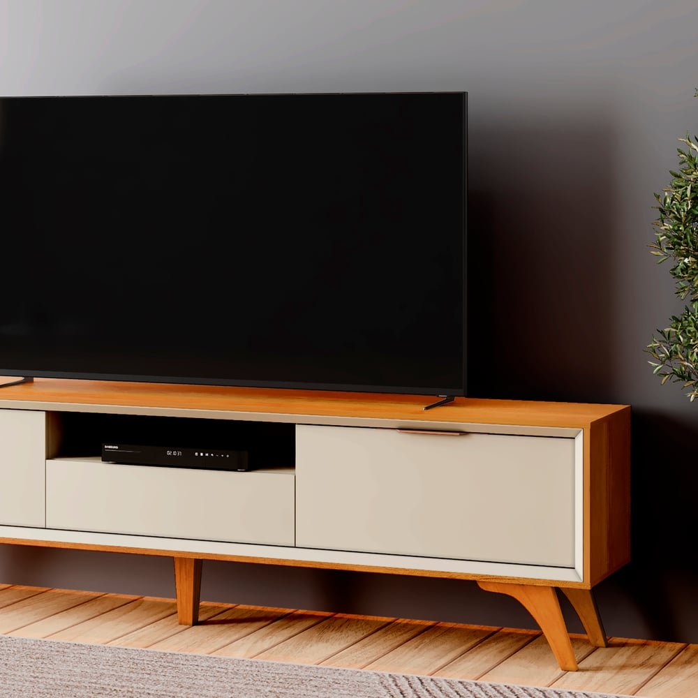 Rack para Tv 75 Polegadas com 3 Portas Viena Pés Madeira Maciça ...