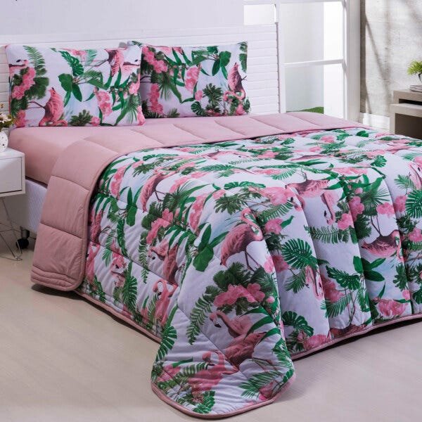 Kit Coordenado Edredom Basic Flamingo Rosê com Lençol Solteiro Dupla ...