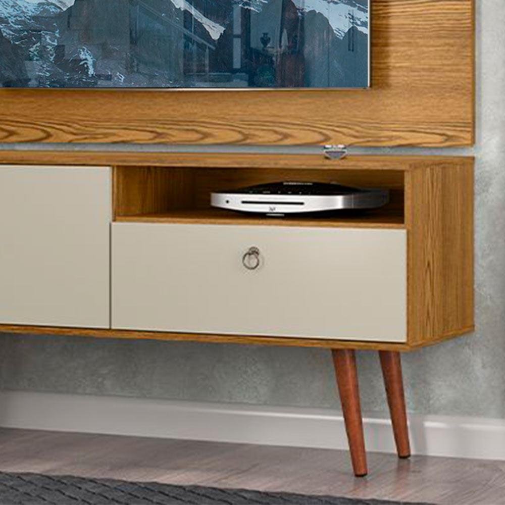 Painel Com Rack Retrô Cumaru Off White Topazio Patrimar | MadeiraMadeira