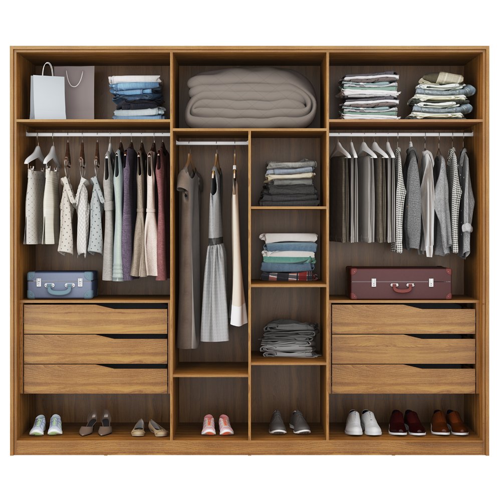 Guarda Roupa Casal 6 Portas 3 Espelhos Atrice e Cômoda Lume 5 Gavetas Amêndola Touch Demartêz ...