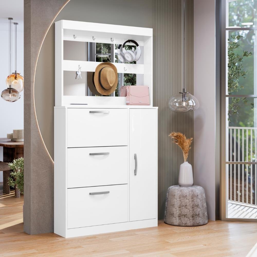 Sapateira e Porta Objetos com Espelho Pedras Malbec | MadeiraMadeira