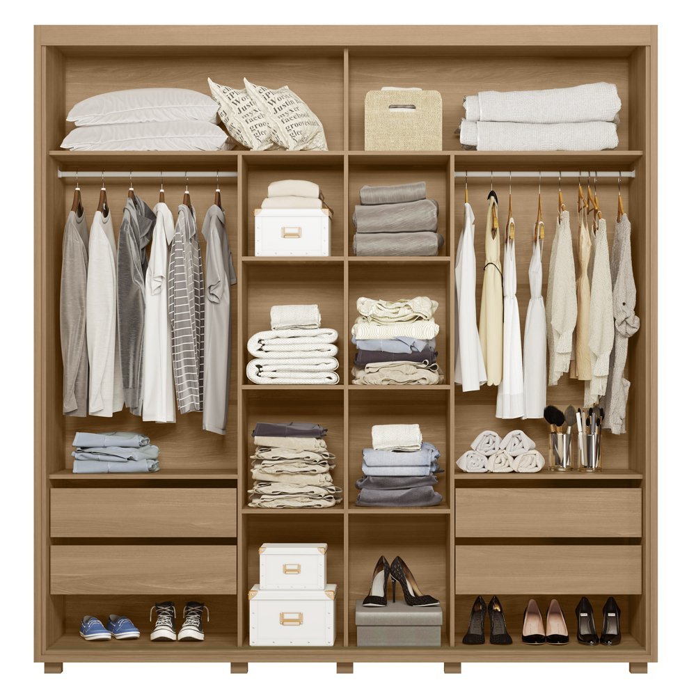 Roupeiro Casal com 2 Portas de Correr Flex Viena Nature Titanium Branco ...