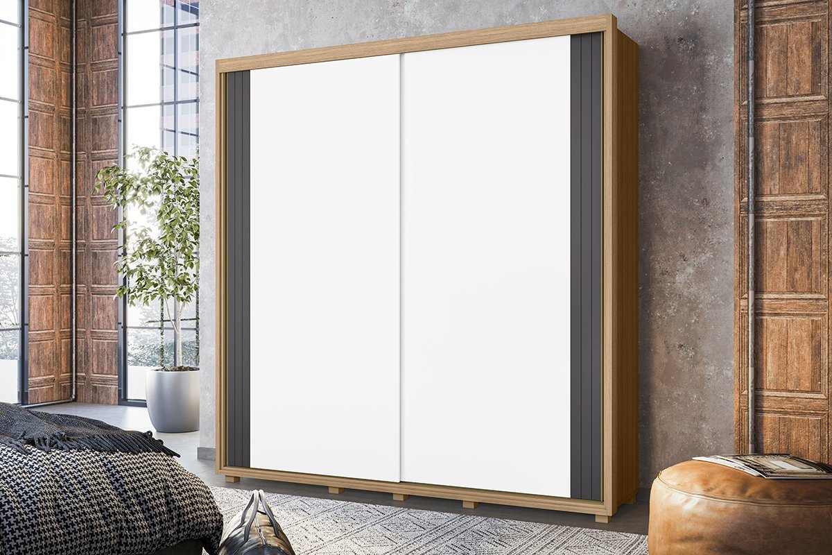 Roupeiro Casal com 2 Portas de Correr Flex Viena Nature Titanium Branco ...