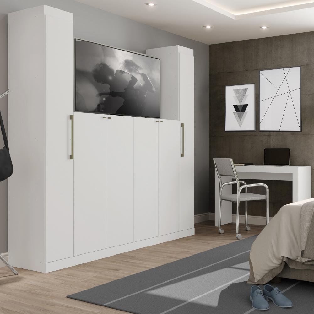 Guarda Roupa Solteiro 6 Portas Vega com Escrivaninha e Painel de TV 55 ...