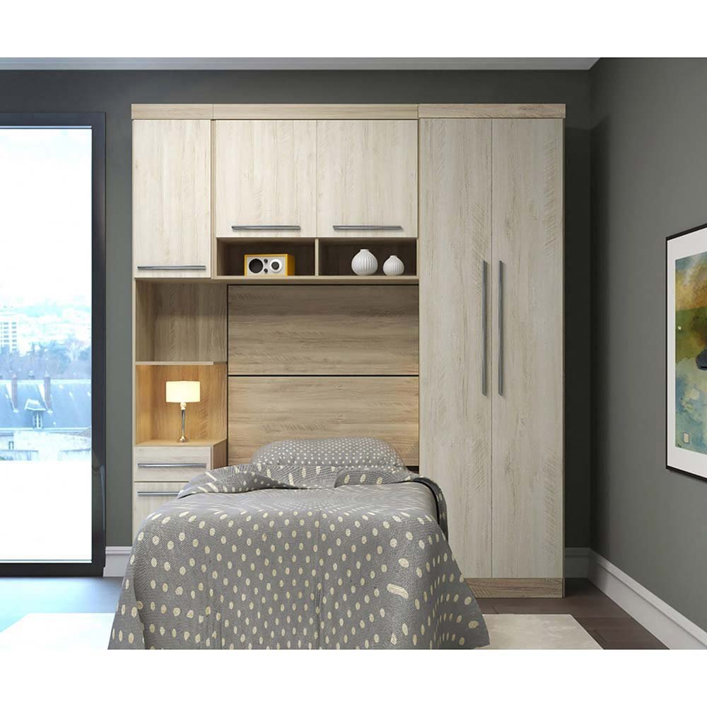 Guarda Roupa Modulado Solteiro 6 Portas 2 Cabideiros com Cabeceira ...