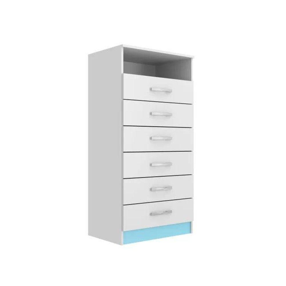Cômoda Rack 6 Gavetas 1 Nicho Maxi - Branco - Azul Branco - Azul ...