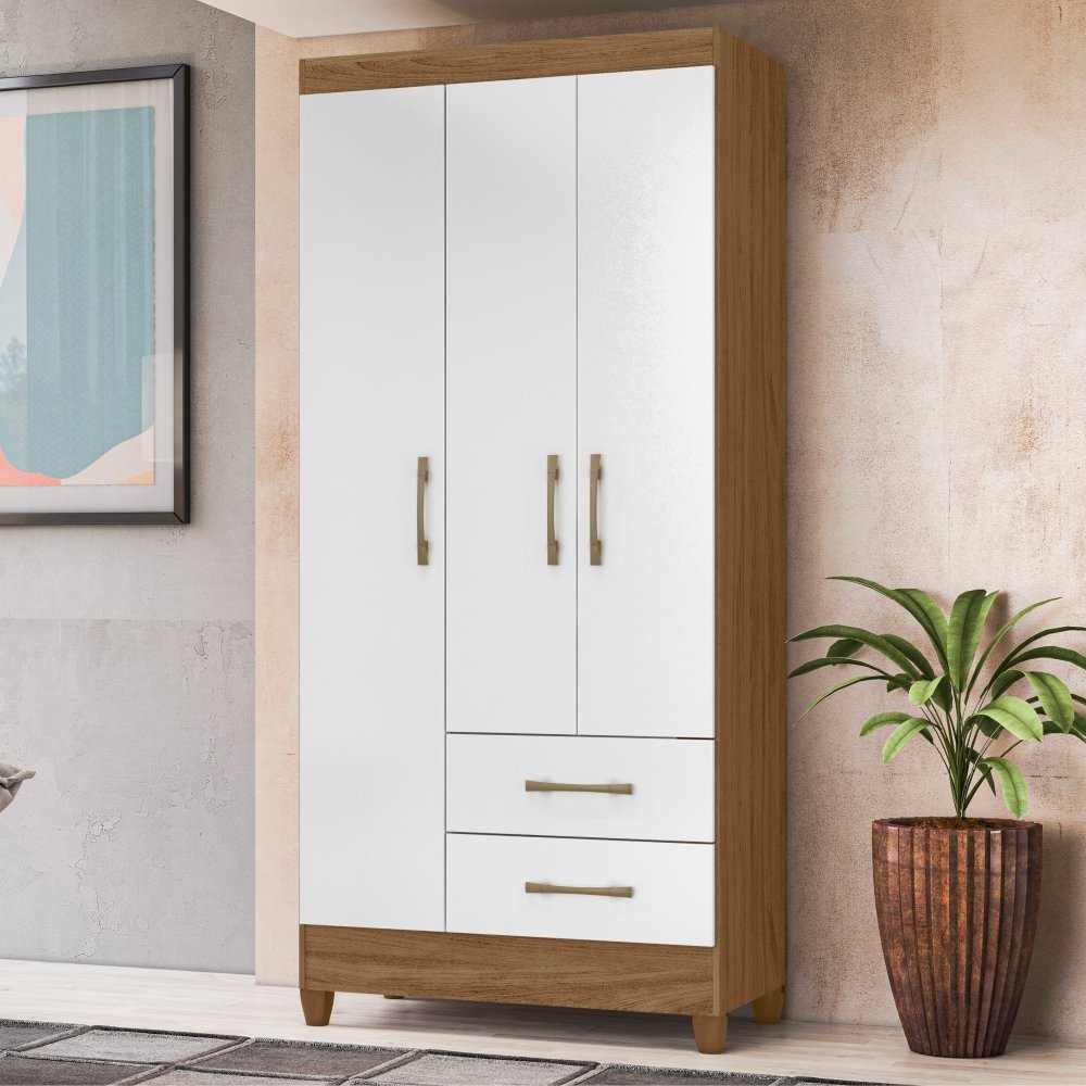 Guarda-Roupa 3 Portas Morgan Naturale Branco | MadeiraMadeira