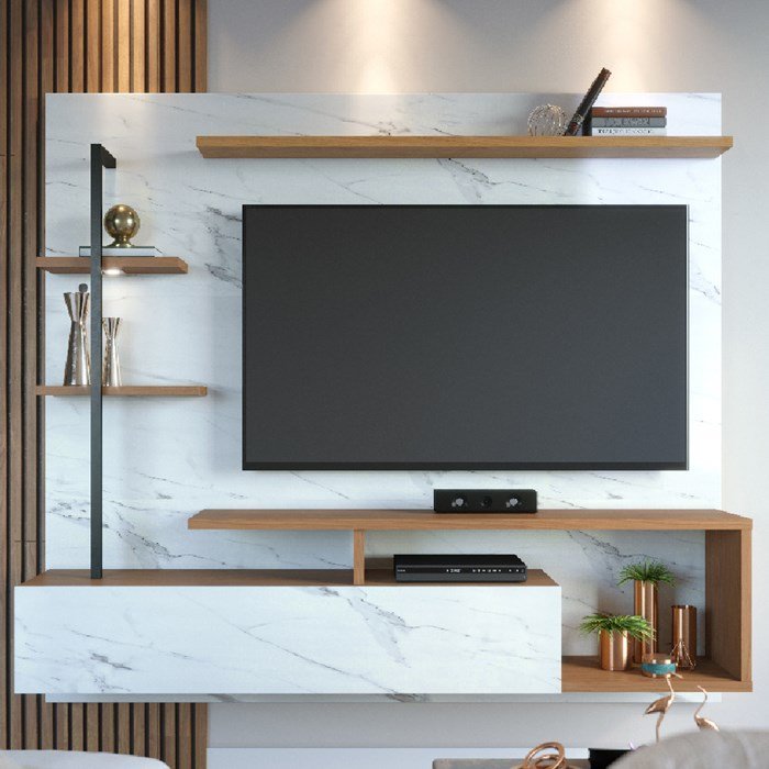 Painel Home Suspenso Tv 55 Polegadas Maragogi Calacatta Freijo Bco Neve ...
