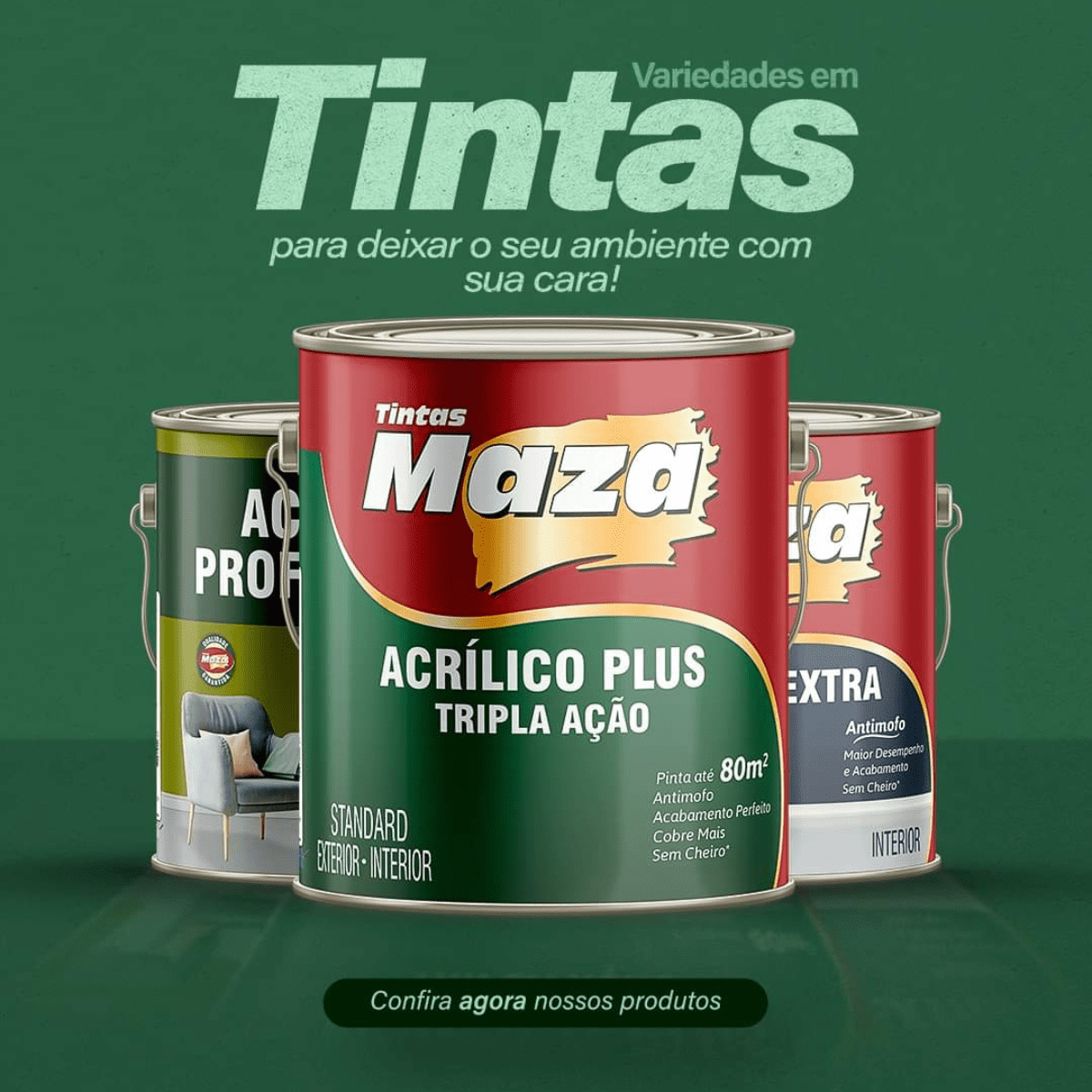Tinta Acrílica Fosca Plus Tripla Ação Parede Teto Galão 3,6 Litros MAZA ...