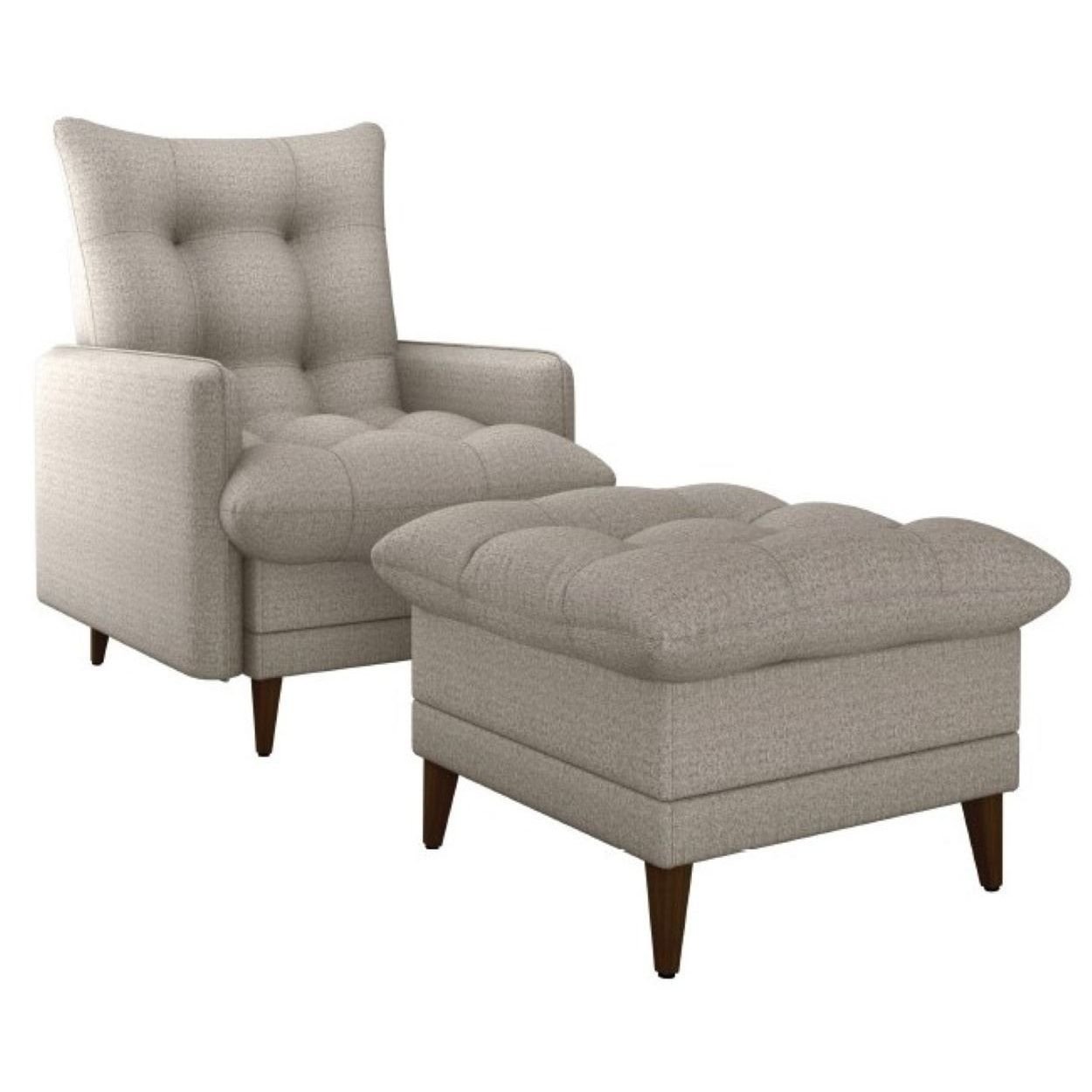 Poltrona + Puff Montreal Matrix Linho Bege E488 | MadeiraMadeira