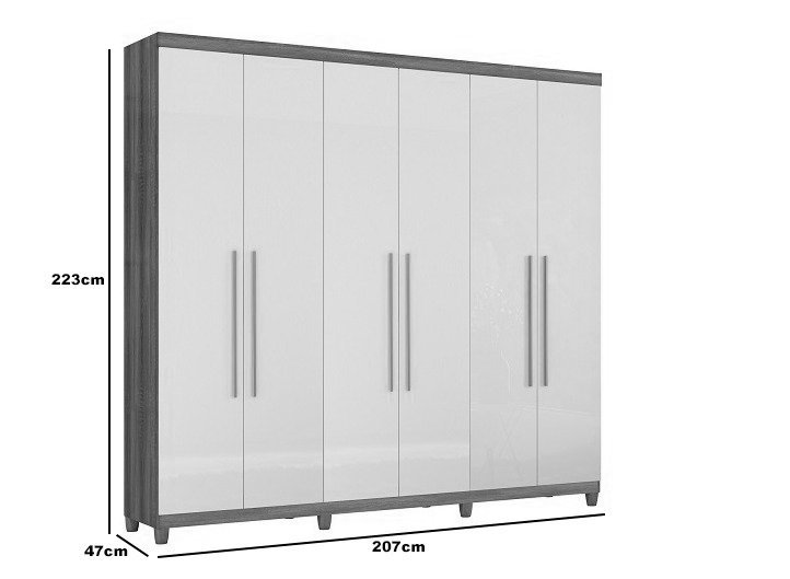 Roupeiro 6 Portas e 3 Gavetas Porto Bello Preto - Rud Rack | MadeiraMadeira