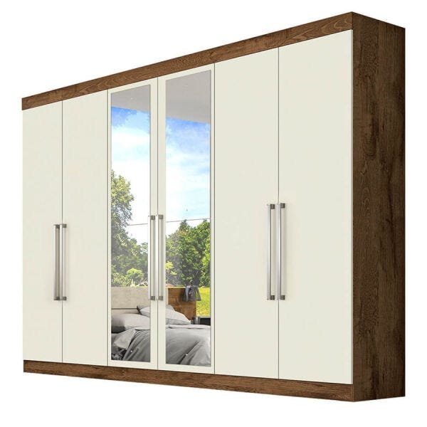 Guarda-Roupa Antonela com 2 Portas Espelhadas 100% MDF Braúna / Off ...