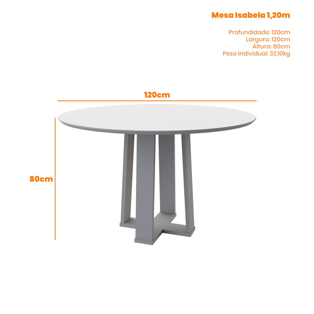 Mesa de Jantar Isabela Ypê 120x120cm para 4 Cadeiras New Ceval | MadeiraMadeira