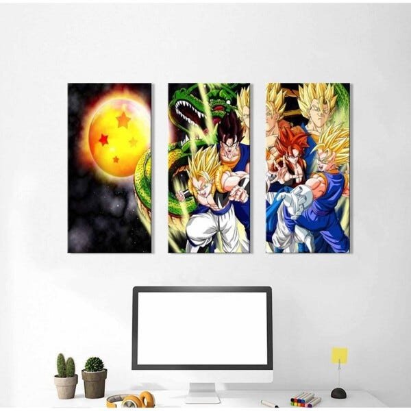 Quadro Dragon Ball Z Goku Super Sayajin 3 peças | MadeiraMadeira