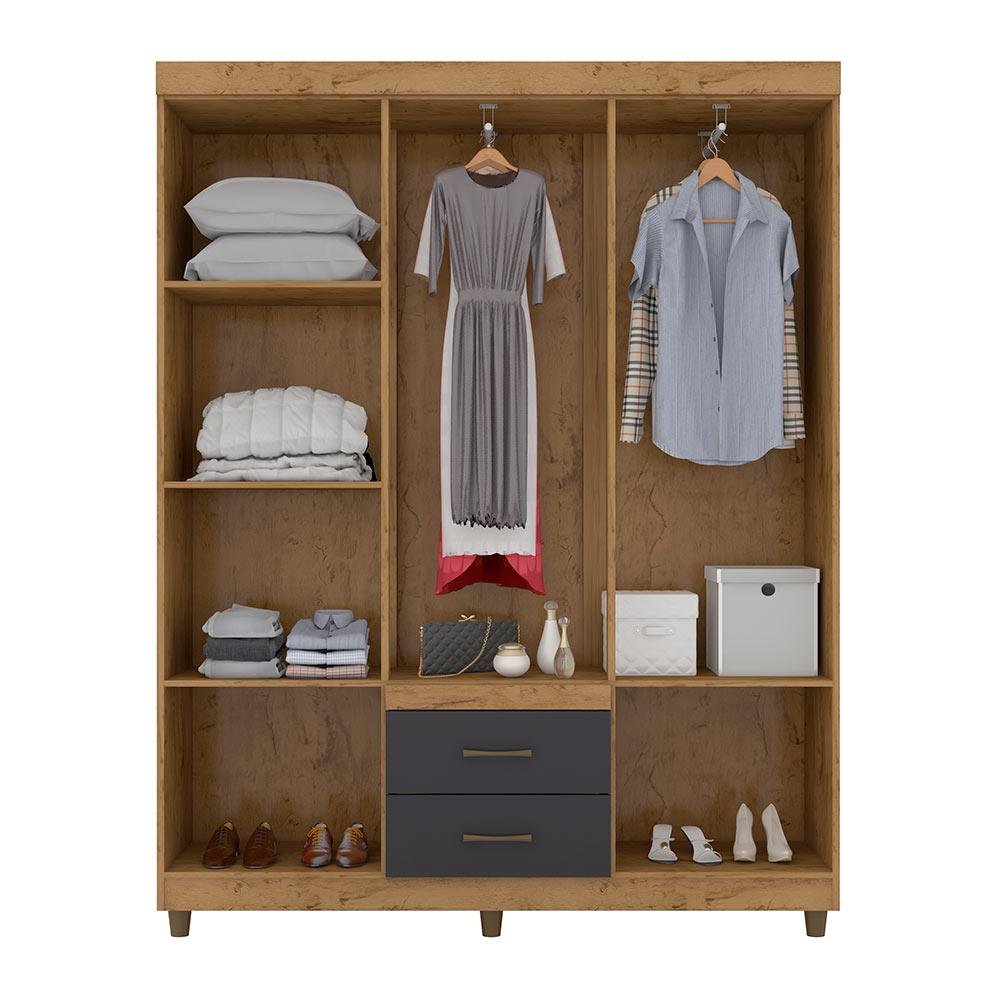 Guarda Roupa 6 Portas 2 Gavetas Freijó Carbono 2262-98 Araplac ...