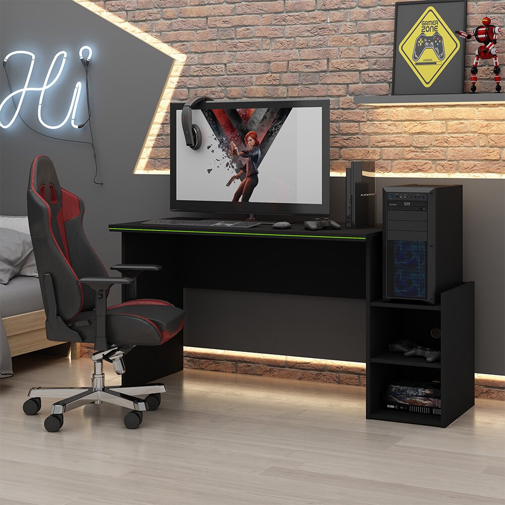 Mesa Gamer Preto - RosaFor | MadeiraMadeira
