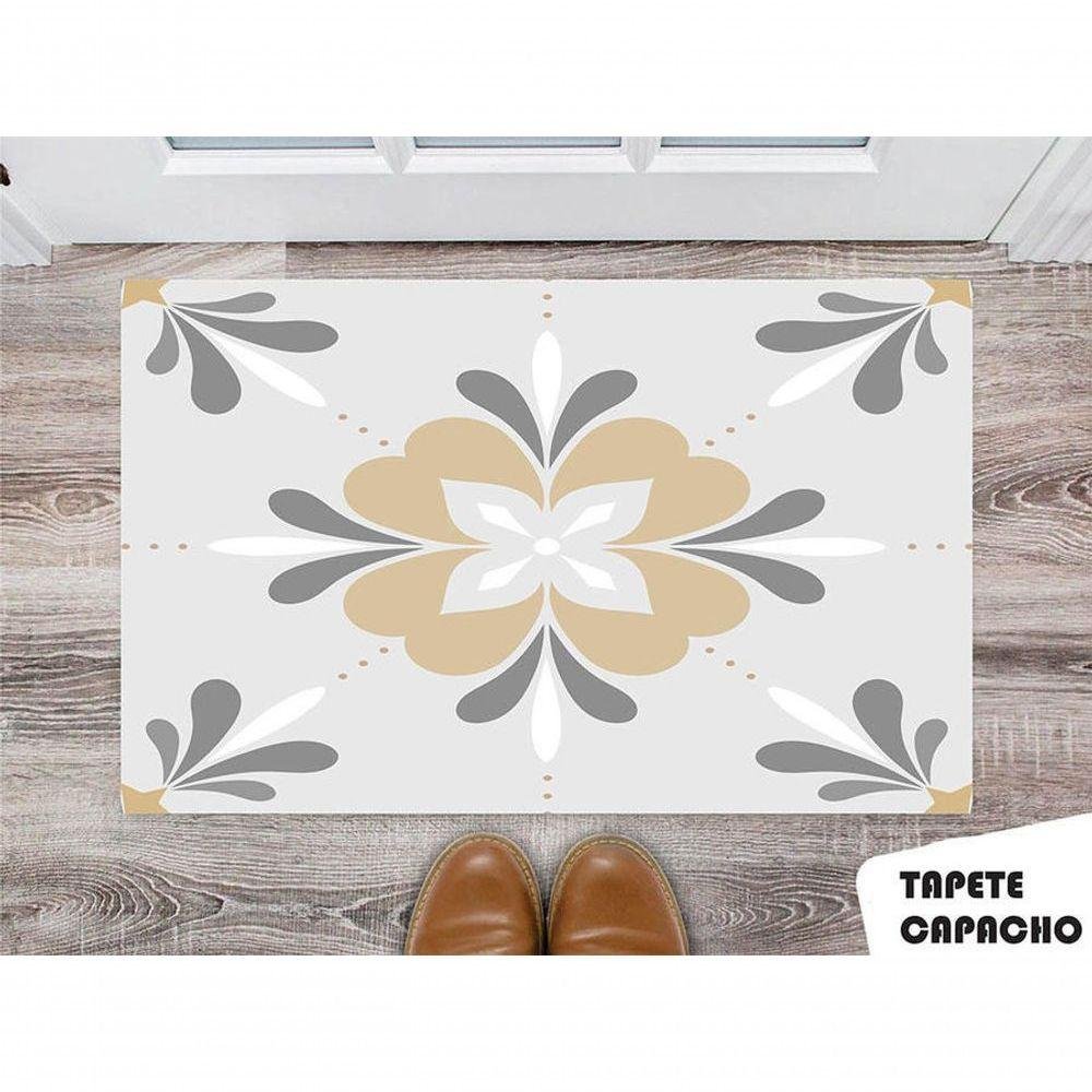 Tapete Capacho Flor Neutra Com Detalhes Chumbo | MadeiraMadeira