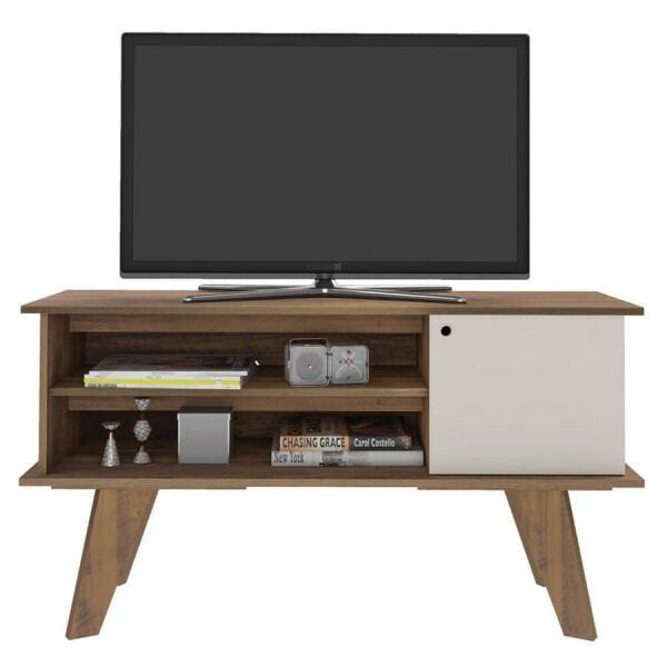 Rack Sumagi para TV até 50 Polegadas com 1 Porta Pinho/Off White | MadeiraMadeira