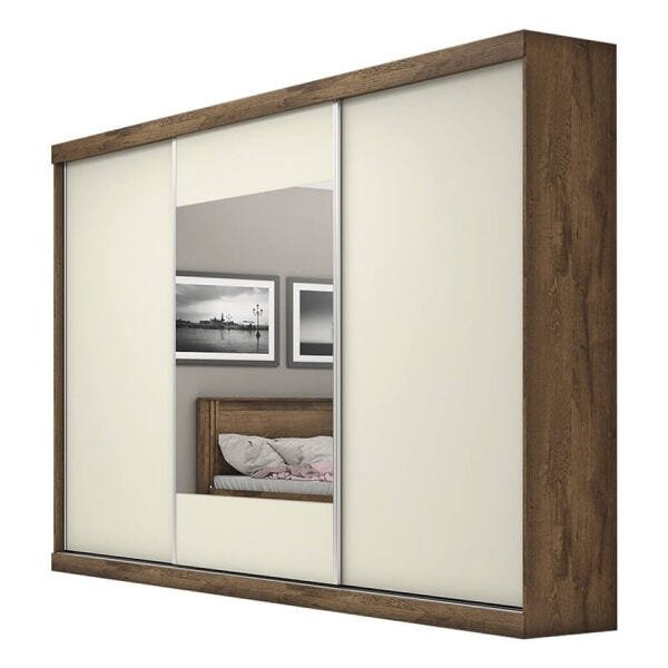 Guarda-Roupa Marta com 1 Porta Espelhada 100% MDF Brauna / Off-White ...