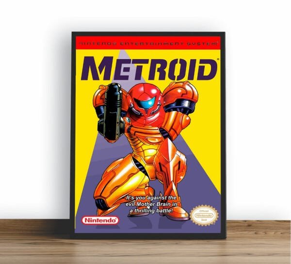 Quadro Decorativo Poste Classio Retro Metroid Nintendo | MadeiraMadeira