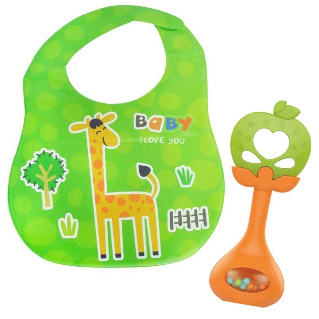 Kit Babador Bebe Impermeável + Chocalho Mordedor | MadeiraMadeira