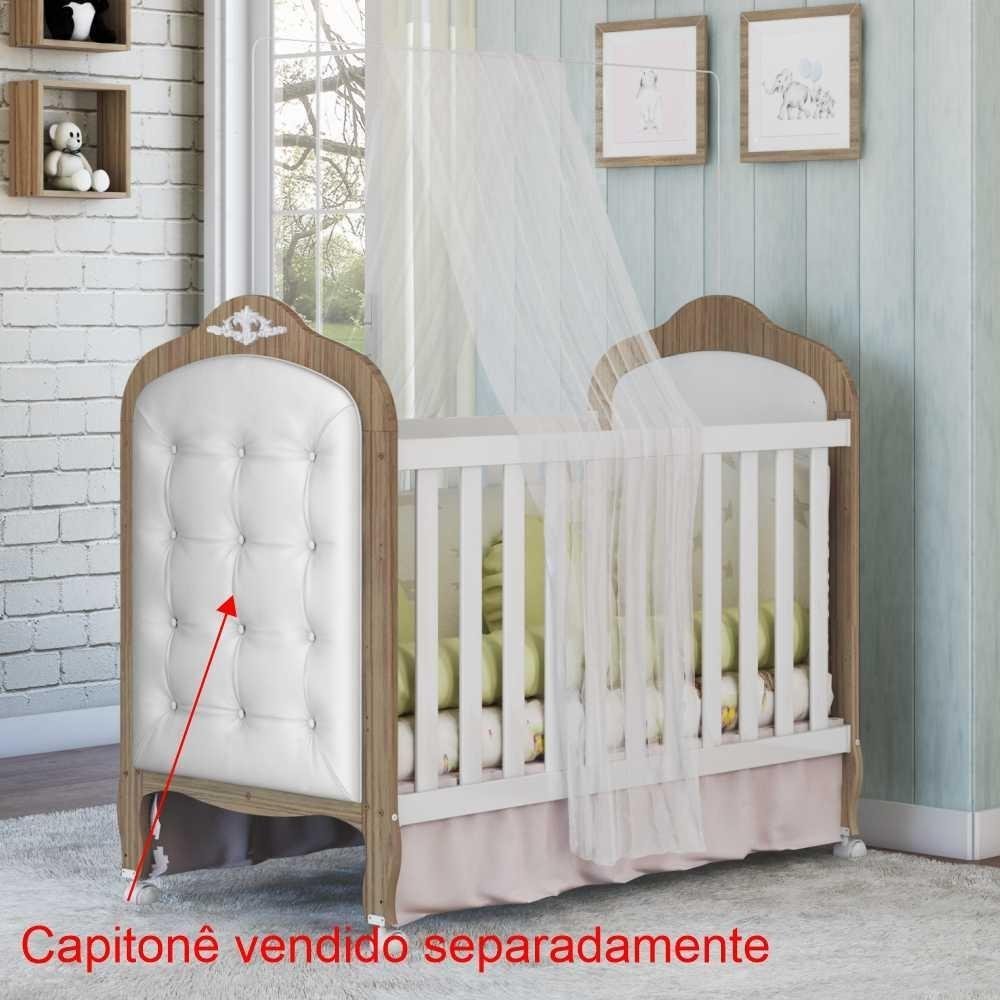 Berço Americano 3 em 1 Elô Branco Brilho e Carvalho Peroba | MadeiraMadeira