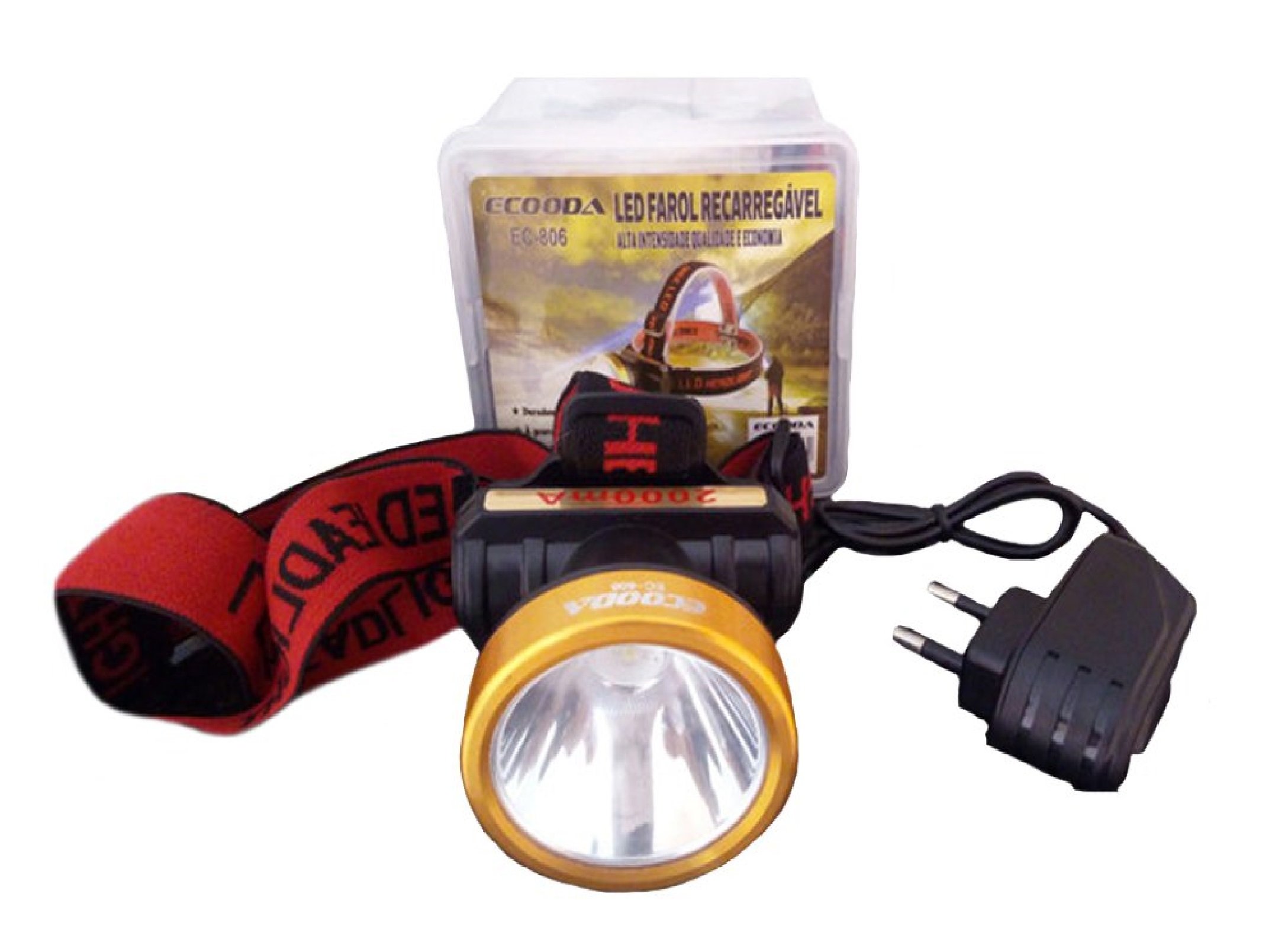 Lanterna de Cabeça Ecooda EC-806 LED Recarregável Prova D’Água ...