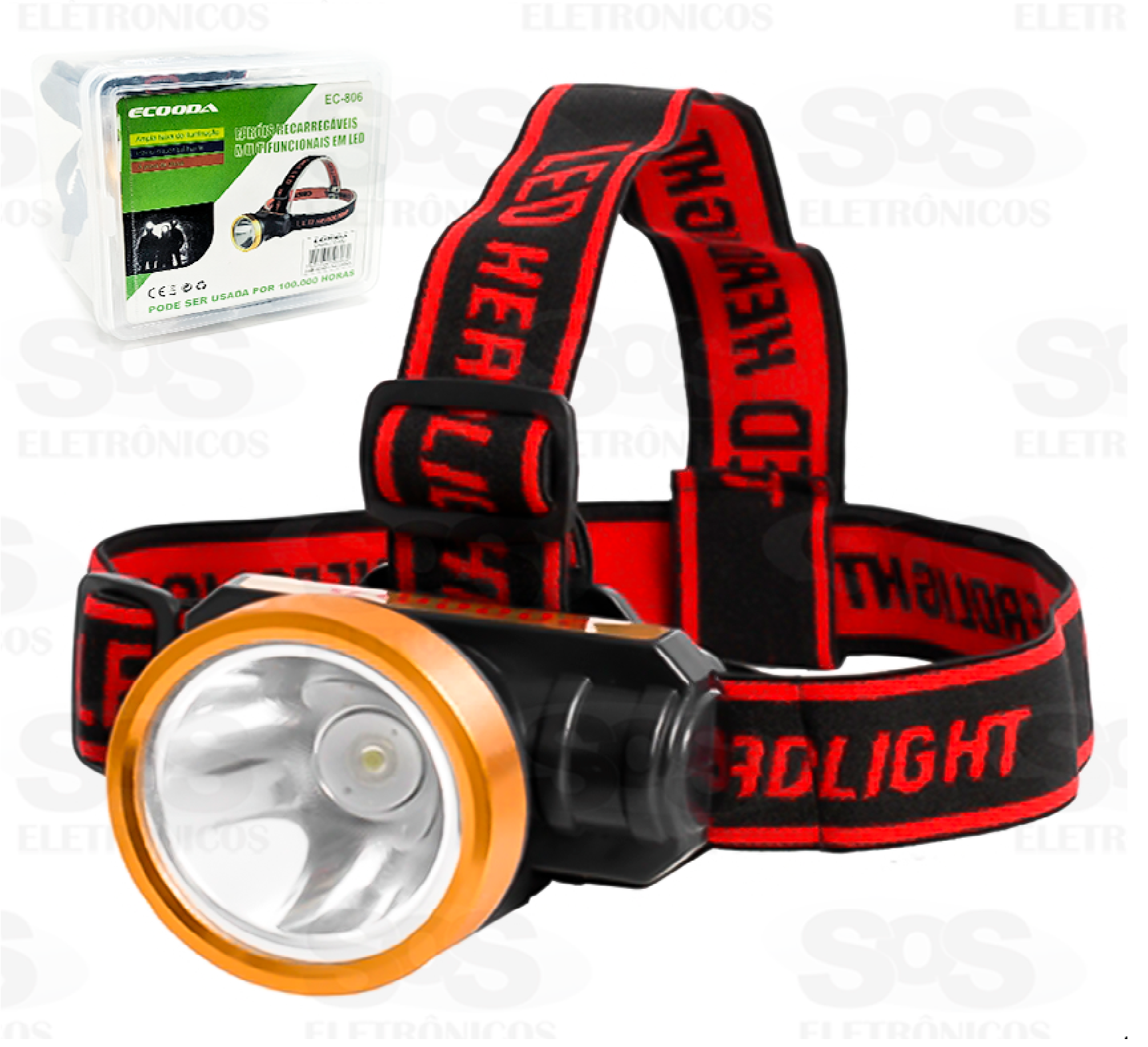 Lanterna de Cabeça Ecooda EC-806 LED Recarregável Prova D’Água ...