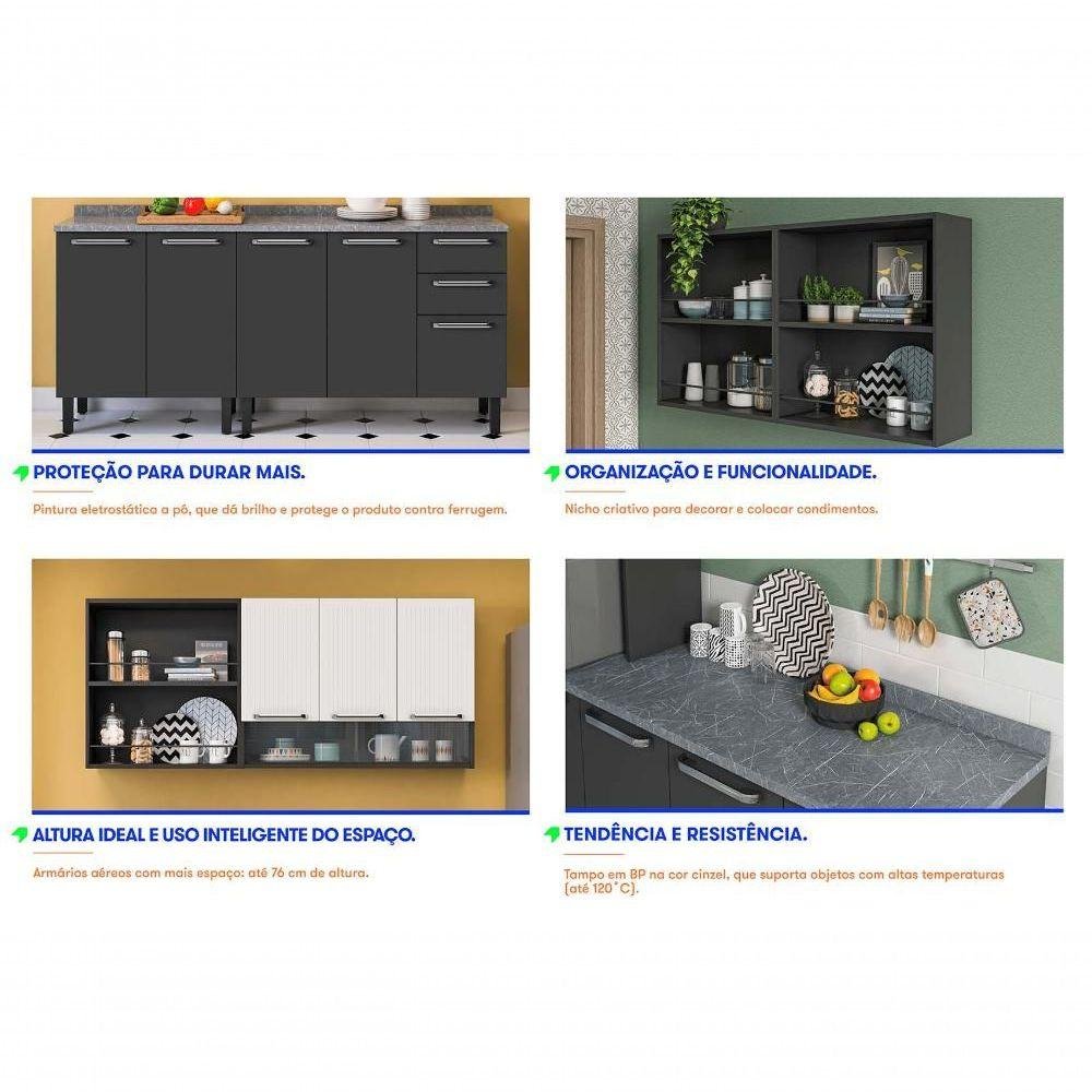 Cozinha Itatiaia Midi Pop Art I3 4 Peças Grafite Branca | MadeiraMadeira