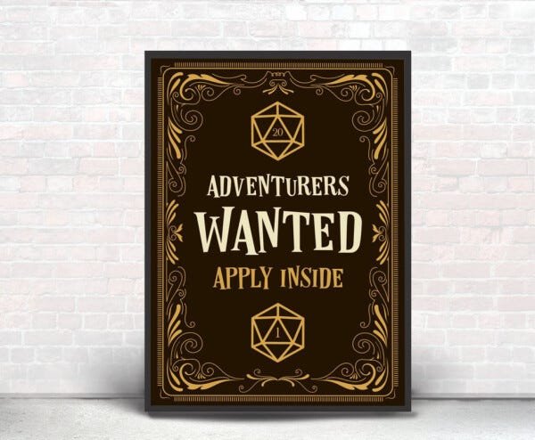 Quadro Decorativo Poster Rpg Adventurers Wanted Livro | MadeiraMadeira