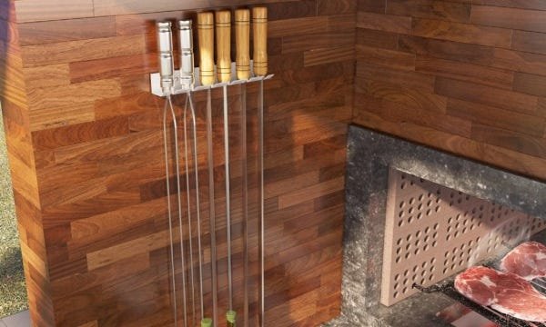 Suporte Para Espetos Parede 31 Cm Com 6 Espaços Para Espeto ...