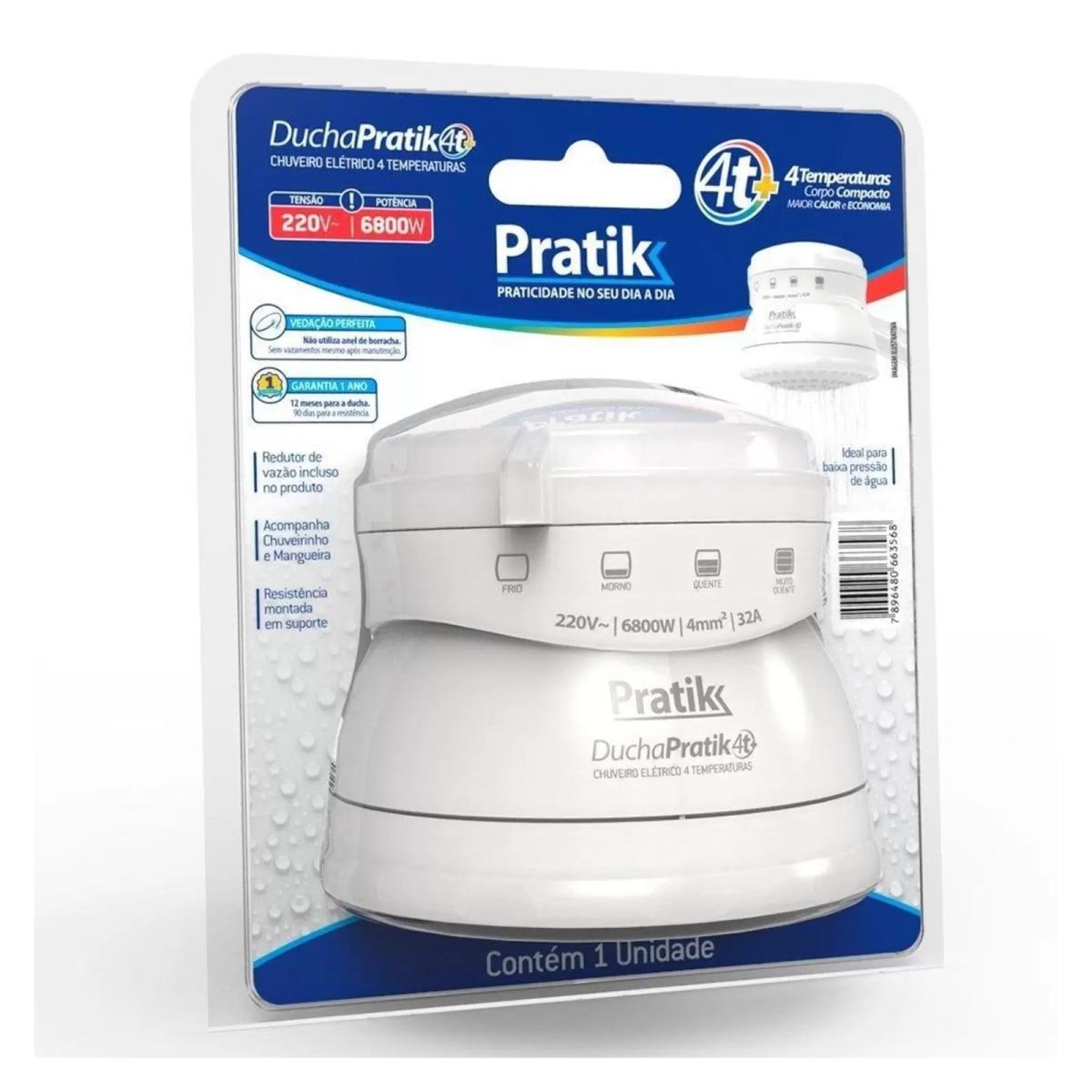 Chuveiro Ducha Pratik 220v 6800w 4T c/ Braço de Chuveiro 40cm Incluso ...