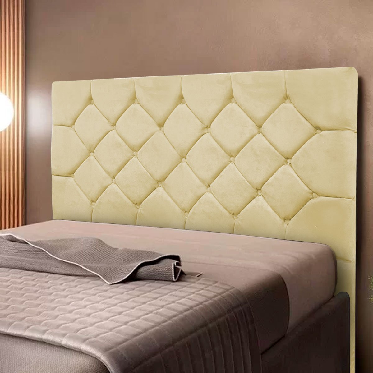 Cabeceira de Cama Box Casal Estofada Kasi Bege | MadeiraMadeira