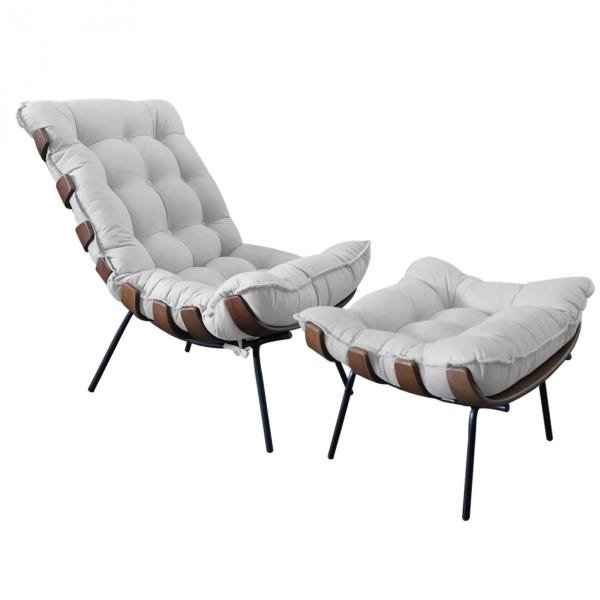 Poltrona Decorativa Costela com Puff Costela Suede Branco | MadeiraMadeira