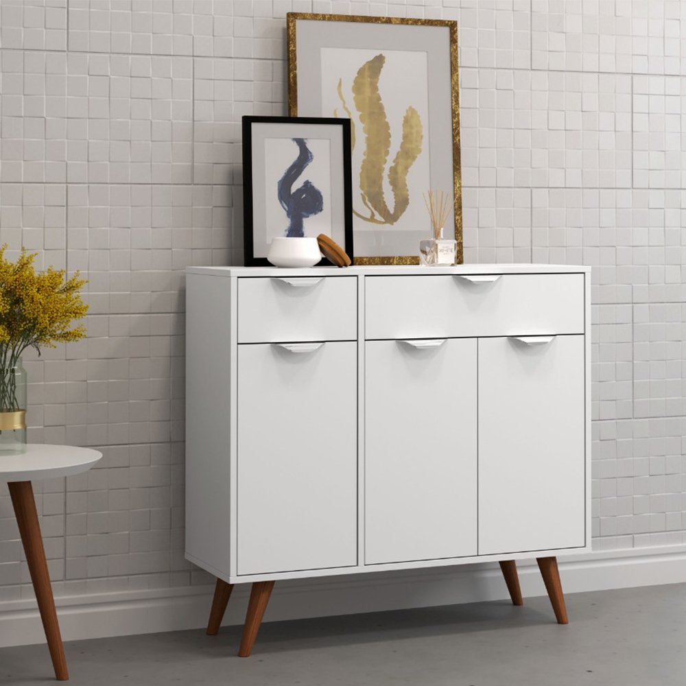 Buffet Retrô Aparador 2 Gavetas 3 Portas - Branco | MadeiraMadeira