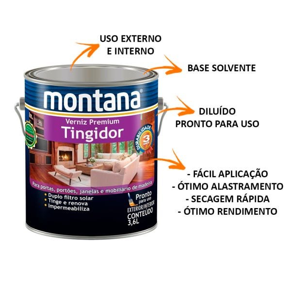 Verniz Mogno Tingidor Pronto para Uso Premium Montana 3,6 Lt ...