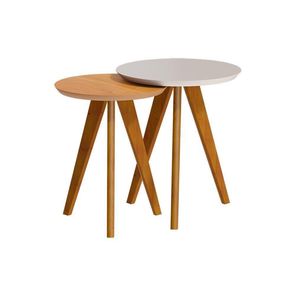 Conjunto Mesa Lateral Redonda - Off White Nature | MadeiraMadeira