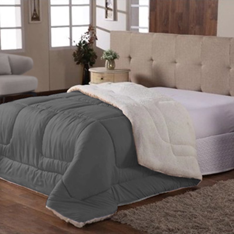 Edredom/Cobertor Sherpa Dupla Face 2 em 1 na Cor Cinza Casen ...