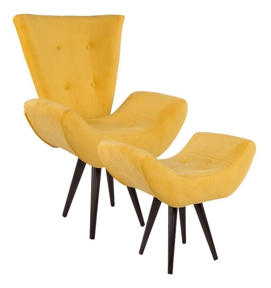 Poltrona Cadeira com Puff Maisa Decorativo Suede Amarelo | MadeiraMadeira