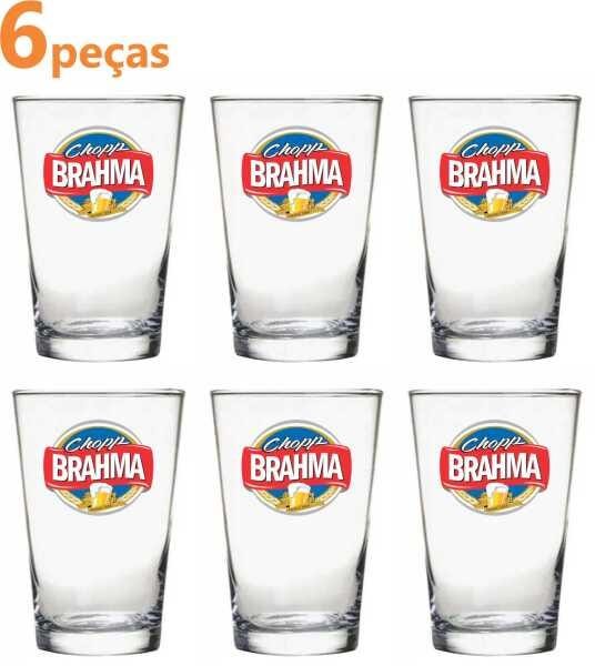 Jogo 6 Copo chopp Brahma caldereta 350 ml Vidro Resistente | MadeiraMadeira