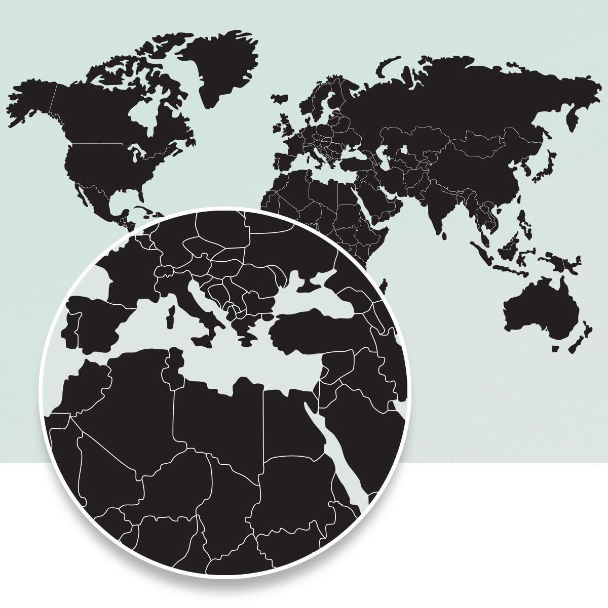 Mapa-Múndi Adesivo com molduras para fotos - Preto sem nomes de países ...