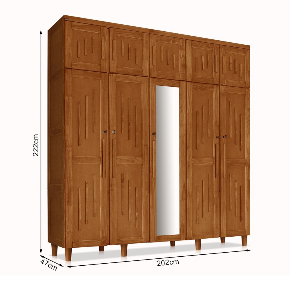 Guarda Roupa Casal Rústico Madeira Maciça com Espelho Maranhão 105 ...