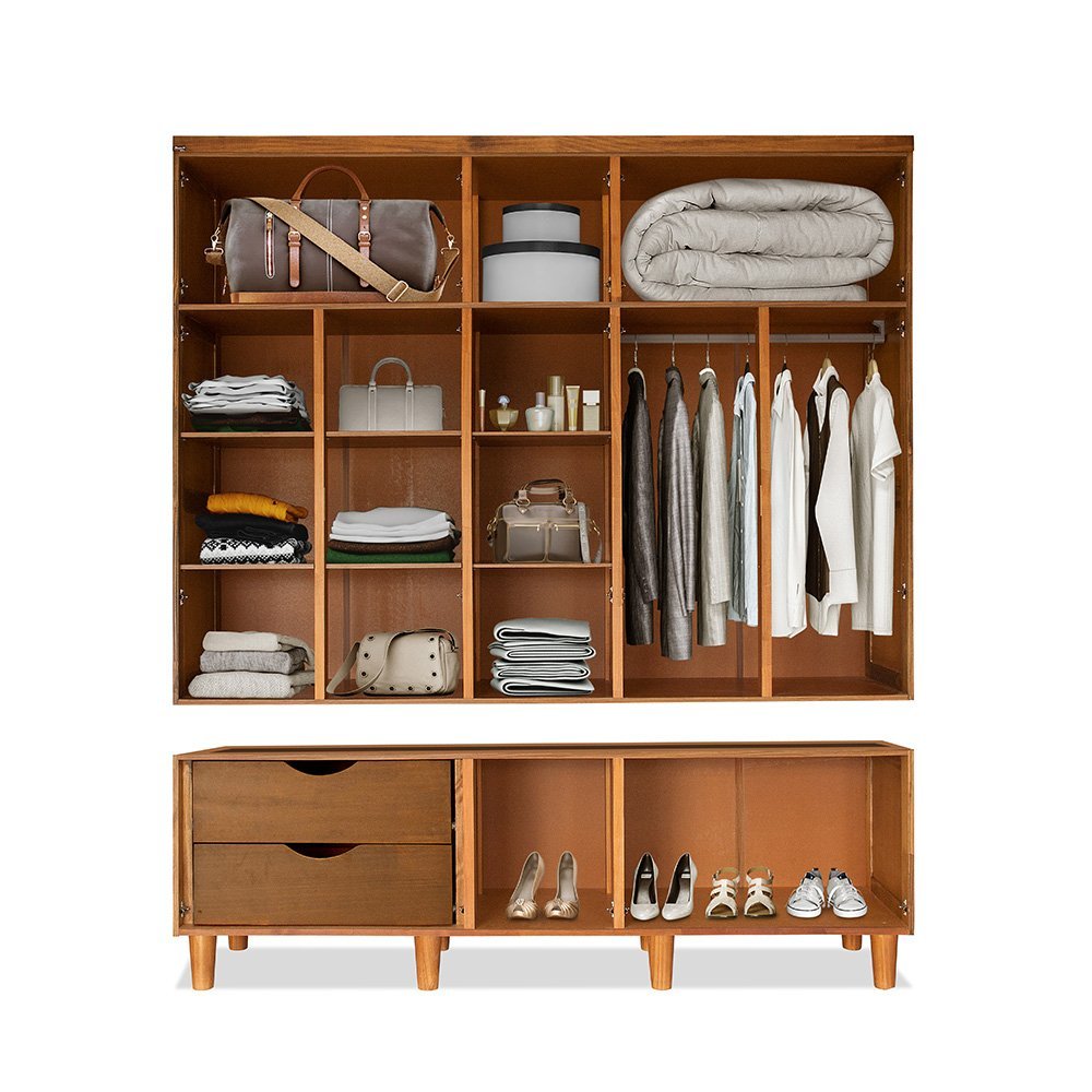 Guarda Roupa Casal Rústico Madeira Maciça com Espelho Maranhão 105 ...