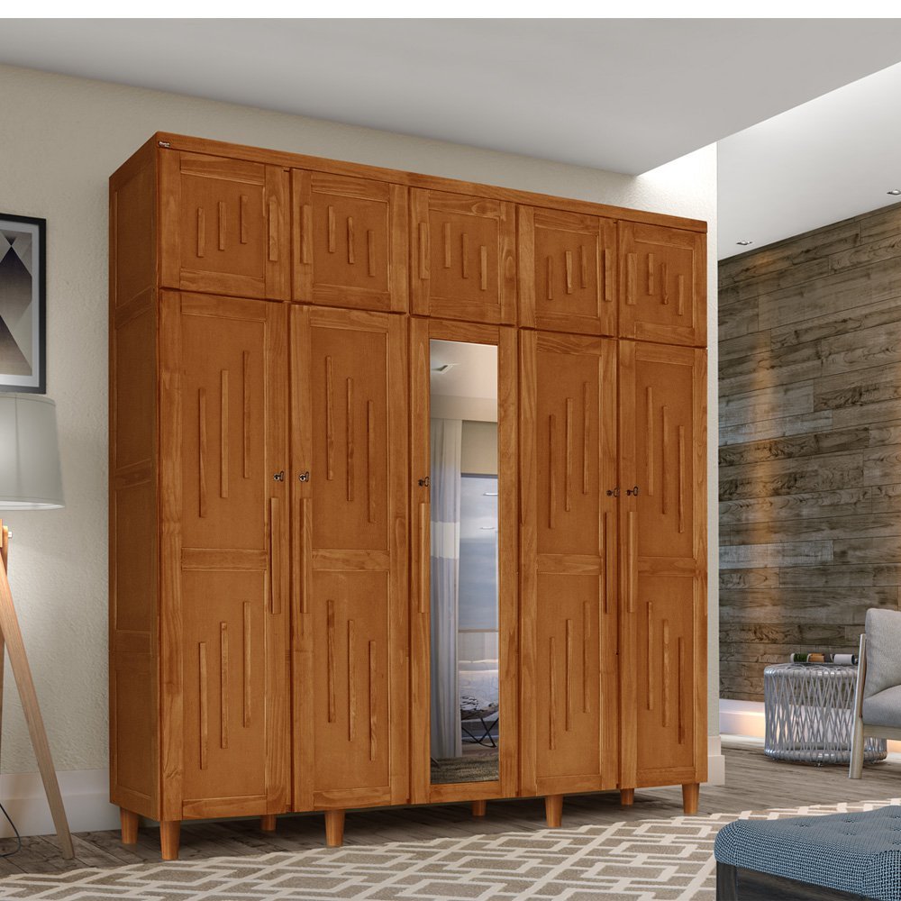 Guarda Roupa Casal Rústico Madeira Maciça com Espelho Maranhão 105 ...