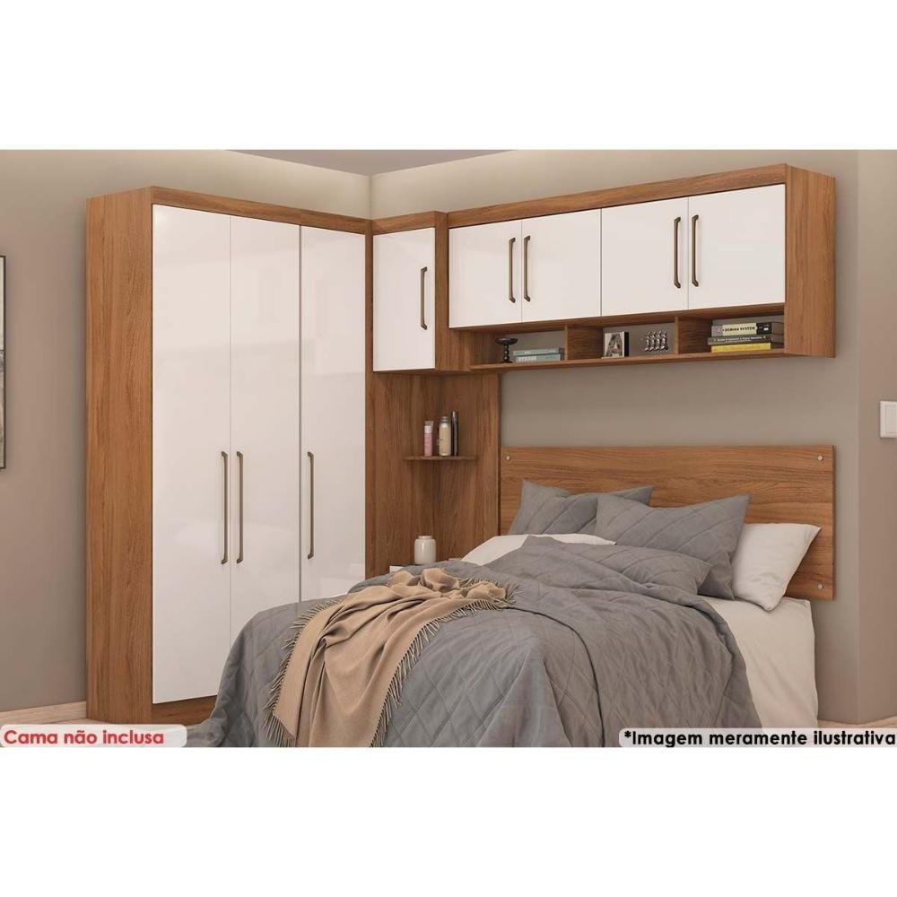 Quarto Modulado Casal Modena Iii 5 Peças (1 Armário Aéreo + 2 Guarda ...