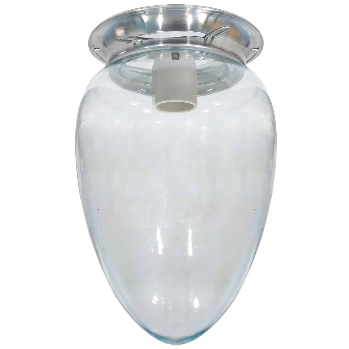 Plafon Colonial Aluminio Natural com Globo Pera Transpar | MadeiraMadeira