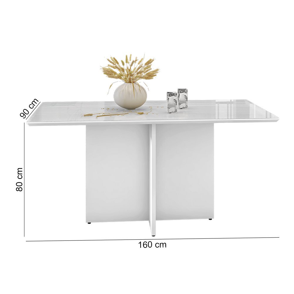 Mesa Lisboa 160 cm c/ Tampo Vidro Branco Casa D | MadeiraMadeira
