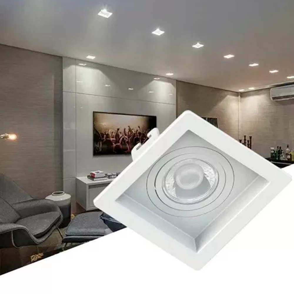Kit 6 Spot de Embutir Quadrado Recuado Par20 + Lampada 4000k Branco Neutro | MadeiraMadeira