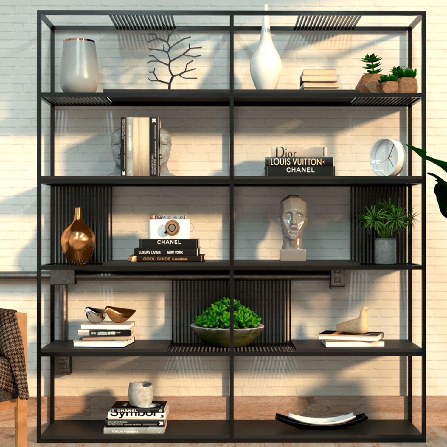 Estante Moderna Estilo Industrial Magnific 150x40x150 Cor mdf Preto ...